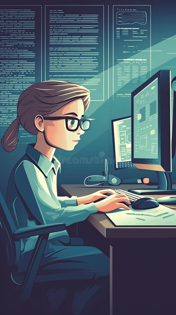 Genius Little Boy As a Hacker is Coding and Programming on Computer Technology, Generative Ai ...