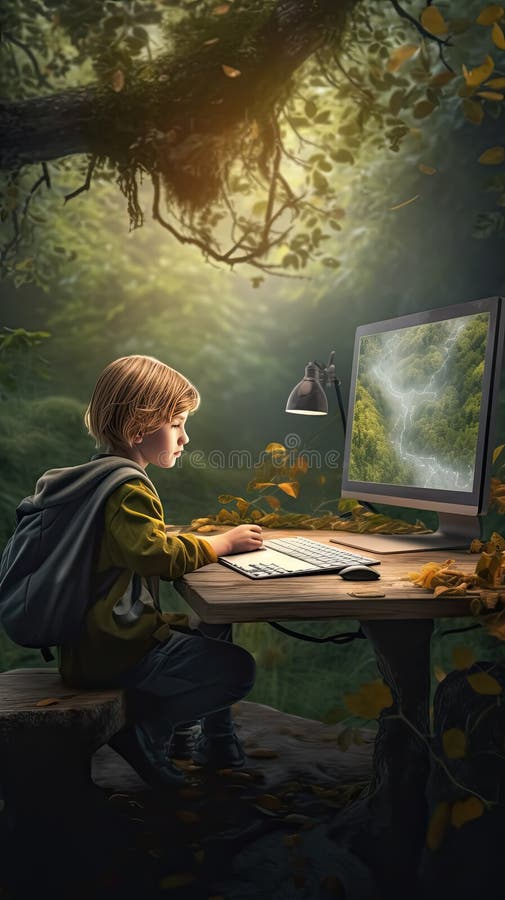 Genius Little Boy As a Hacker is Coding and Programming on in Outdoor ...