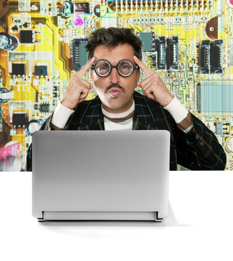 Genius Nerd Electronic Engineer Tech Man Thinking Stock Image - Image ...