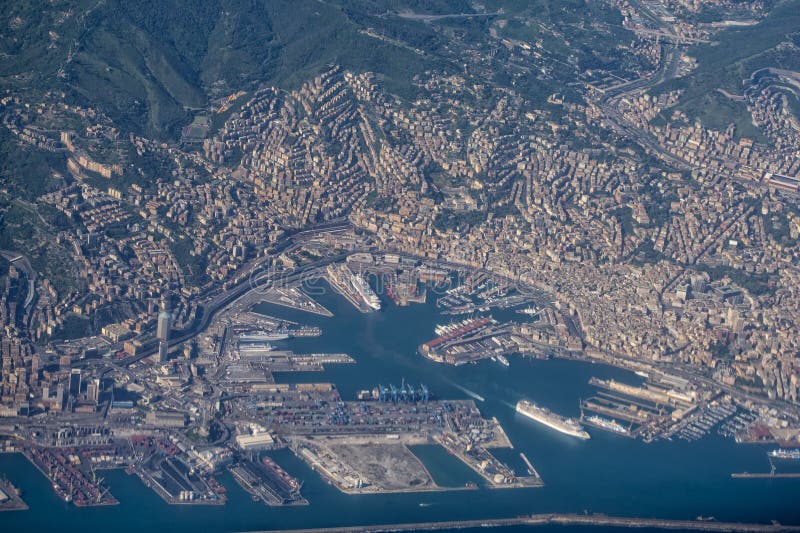 Genoa harbor aerial view stock image. Image of nature - 41058913