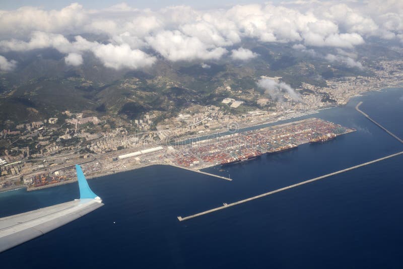 Genoa Harbor Aerial View from Airplane Stock Image - Image of landmark ...