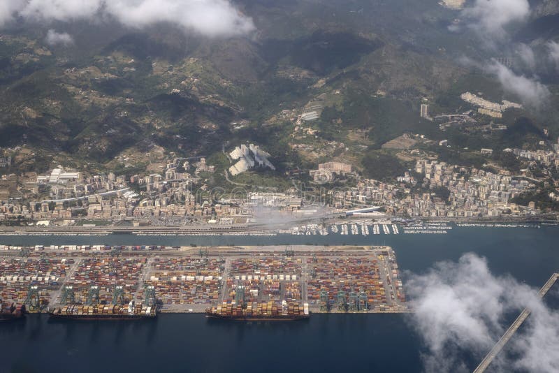 Genoa Harbor Aerial View from Airplane Stock Image - Image of cityscape ...