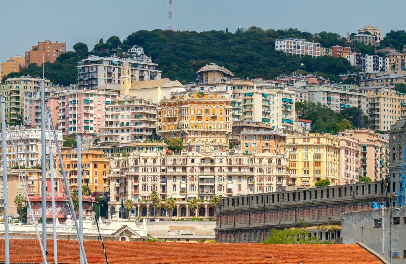 Genoa. Old quarters. stock image. Image of cloudy, harbor - 85297003