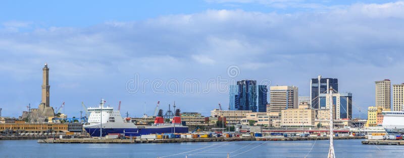 Genoa Port Sea View with Lanterna Stock Photo - Image of boat, maritime ...