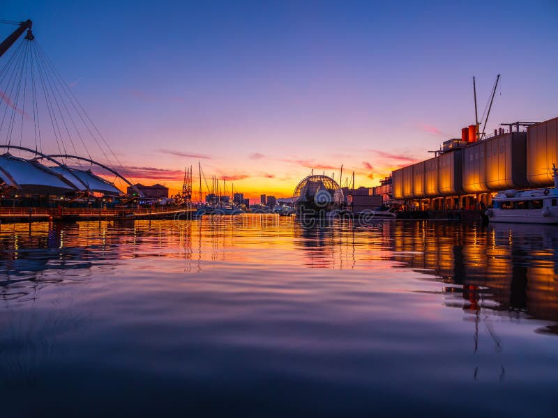 Genoa port with sunset stock photo. Image of coast, beautiful - 257136746