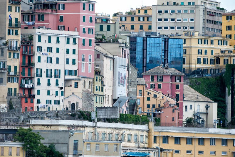 Genoa Town Cityscape Panorama from the Sea Stock Image - Image of ...