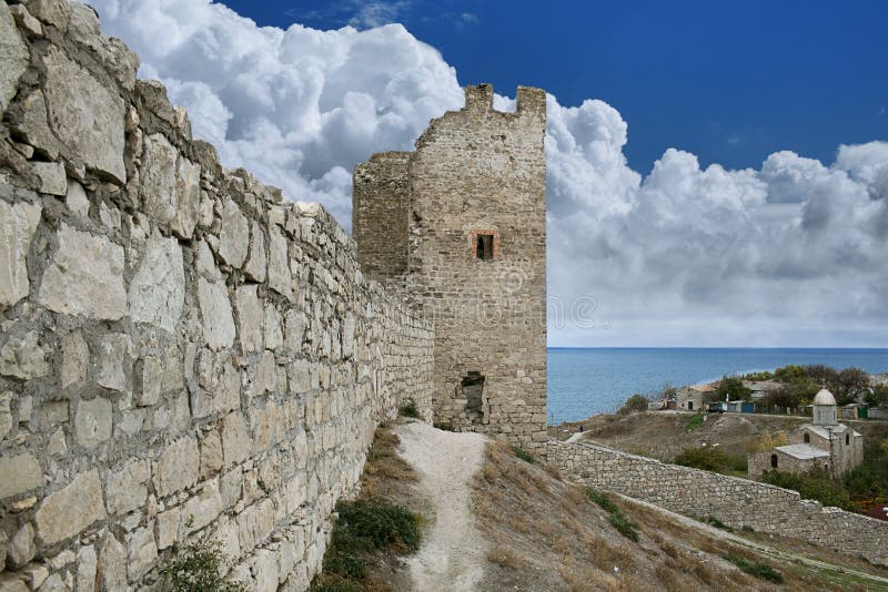 Genoese Fortress in Town of Feodosia Stock Photo - Image of castle ...