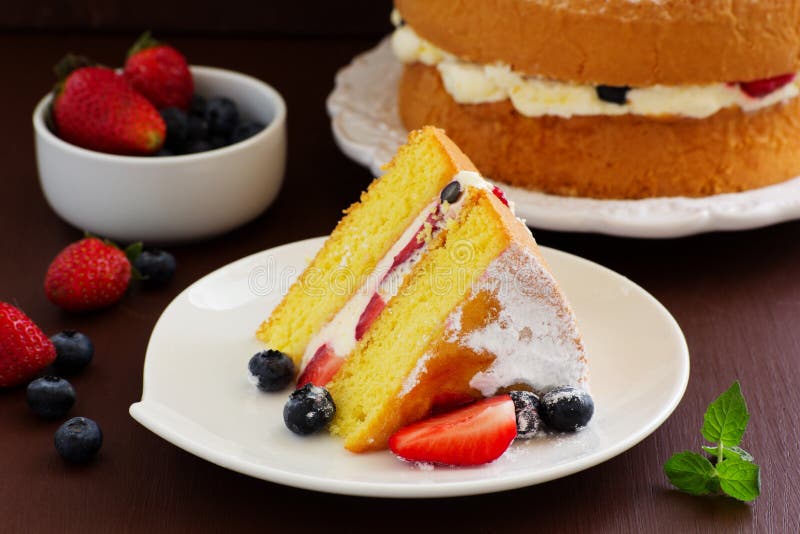 Genoise (cake) with cream, stock photo. Image of pastry - 53842584