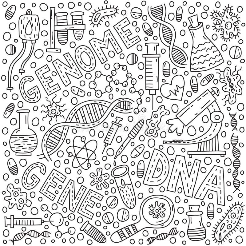 Doodle Science Vector Illustration . Biology and Biotechnology Set ...