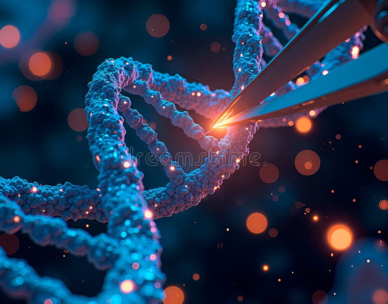 Genome Editing Using CRISPR. 3D-rendered Visualization of a DNA Strand ...