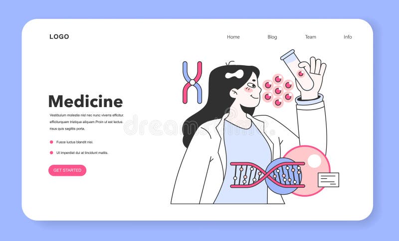 Genomics Web Banner or Landing Page. Scientists Analyzing DNA Helix ...