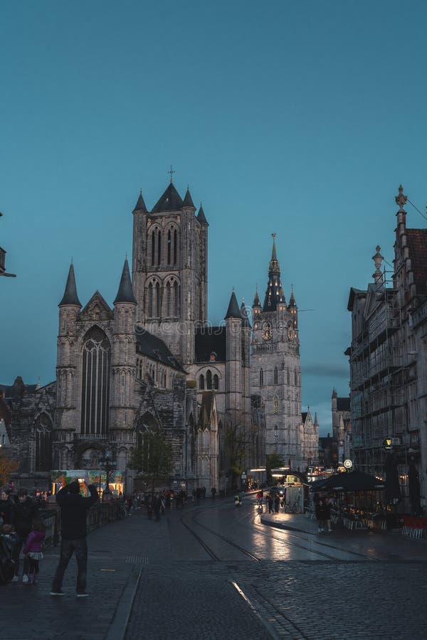 Gent Cathedral with Munipal Tower Editorial Stock Photo - Image of city ...