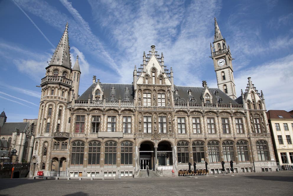 Gent - Post Palace in Morning Light Stock Image - Image of architecture ...
