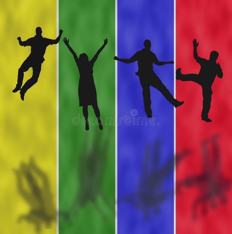 Gente Activa En Fondo Colorido Stock de ilustración - Ilustración de ...