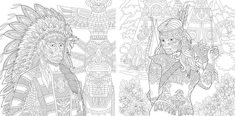 Gente Del Indio Del Nativo Americano De Zentangle Ilustración del ...