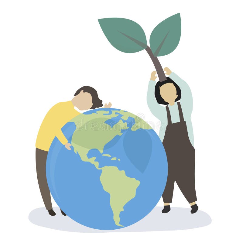 Gente Que Cuida Sobre El Mundo Y El Ambiente Ilustración del Vector ...