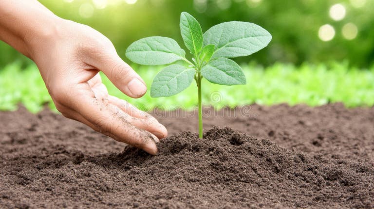 The Gentle Act of Planting a Sapling in Rich Soil Represents a ...