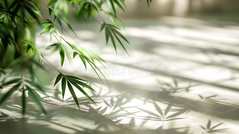 Bamboo Leaves Casting Delicate Shadows on a Serene Surface in Soft ...