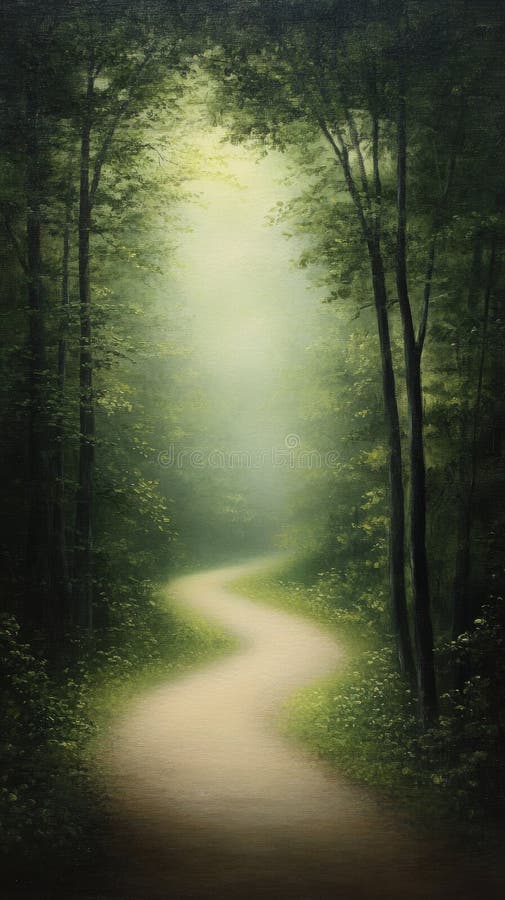 Light Breaking through Trees on a Winding Path in a Tranquil Forest ...