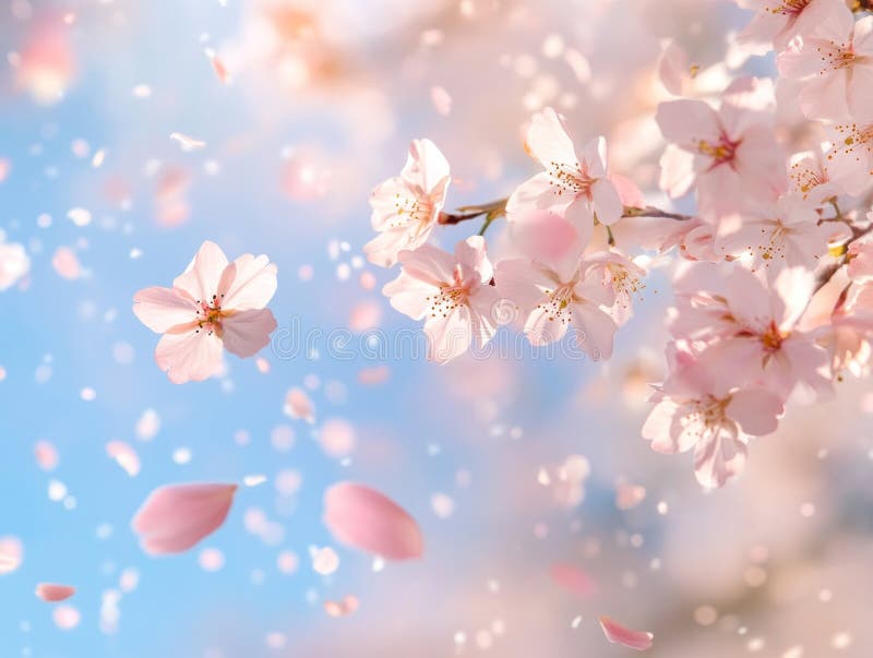 Gentle Beauty of Cherry Blossom Petals Falling in the Breeze Stock ...