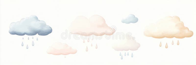 Pastel Clouds Soft Raindrops Create Calming Atmosphere Against Neutral ...