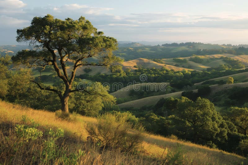 Tranquil Hillside at Sunset Stock Photo - Image of natural, serene ...