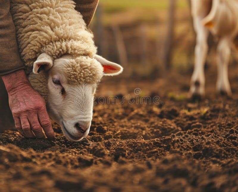 Gentle Farm Moment with Sheep. Copy Space. AI Generated Stock ...