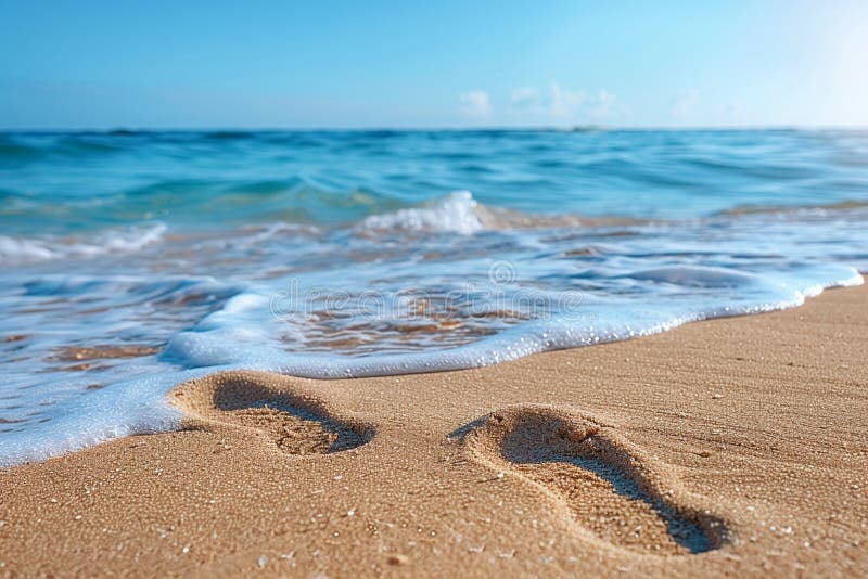 Gentle Footprints in the Sand Leading Towards the Ocean Stock Image ...