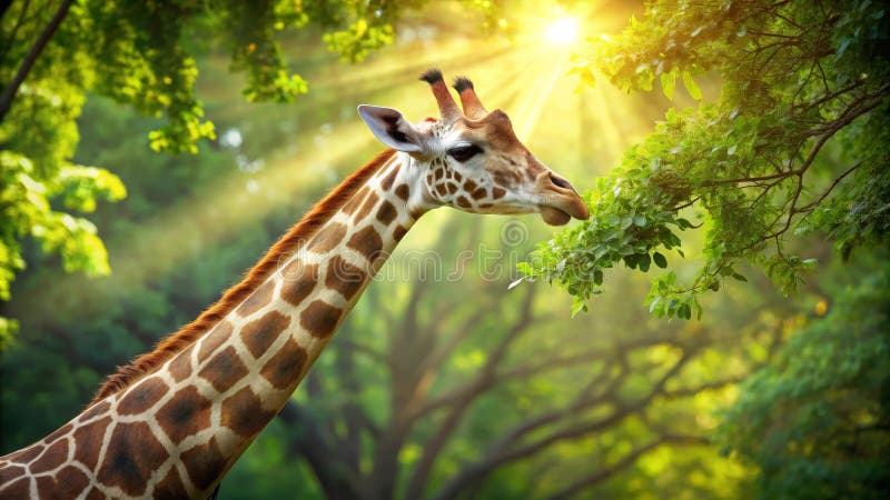 Gentle Giant Giraffe Gracefully Grazing in Sun-drenched Canopy ...