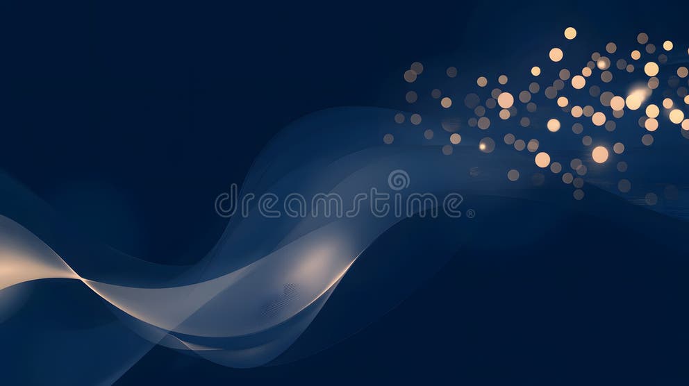 Gentle Glowing Waves and Bokeh Dots on Navy Blue Gradient Stock Illustration - Illustration of ...