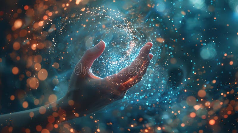 Gentle Hand Cradling Ethereal Light Particles Stock Illustration ...