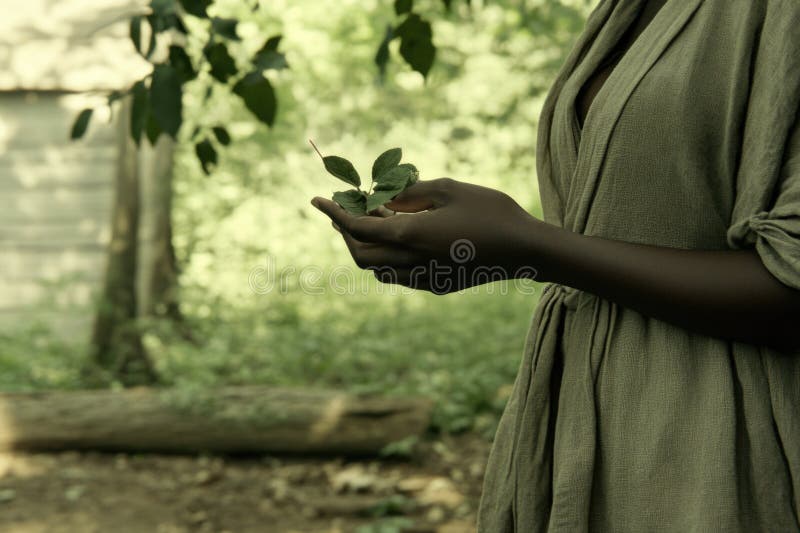 Gentle Hand Holding Fresh Green Leaf Outdoors in Nature Stock Photo ...