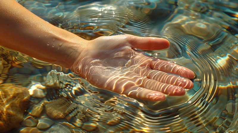 Gentle Hand Touching Rippling Water Surface Stock Illustration ...
