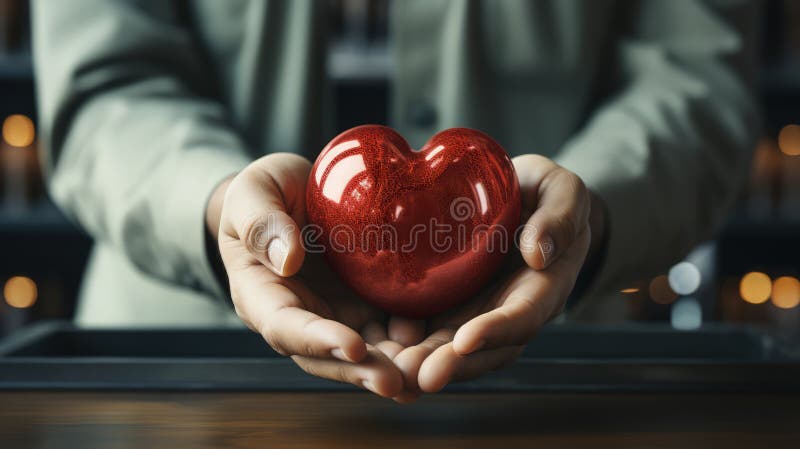Gentle Hands Cradling a Shiny Red Heart, a Symbol of Care and ...