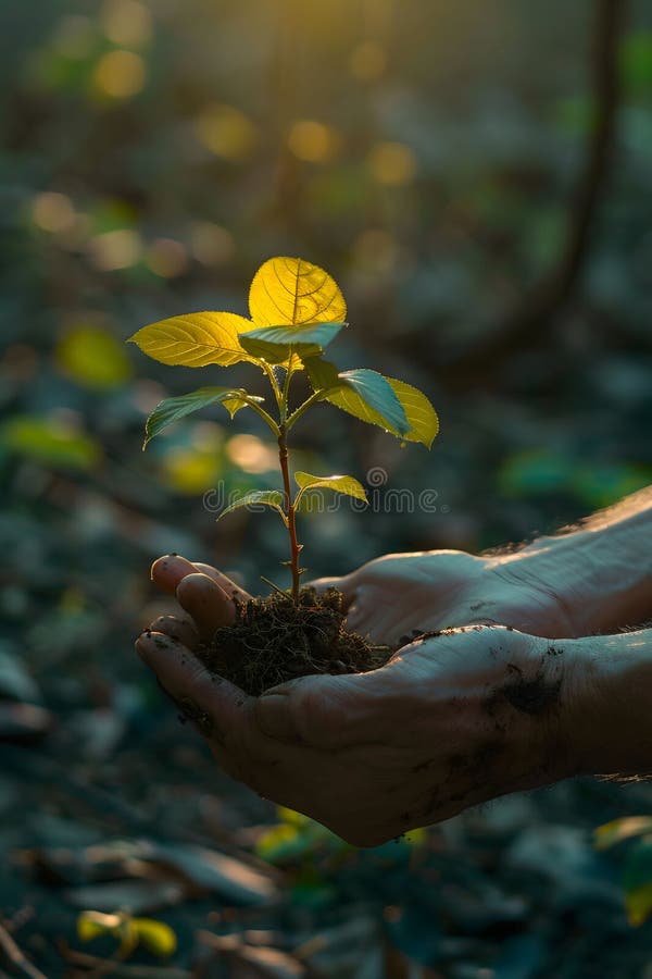 Gentle Hands, Sapling Care, Backdrop of Nature, Growth and ...