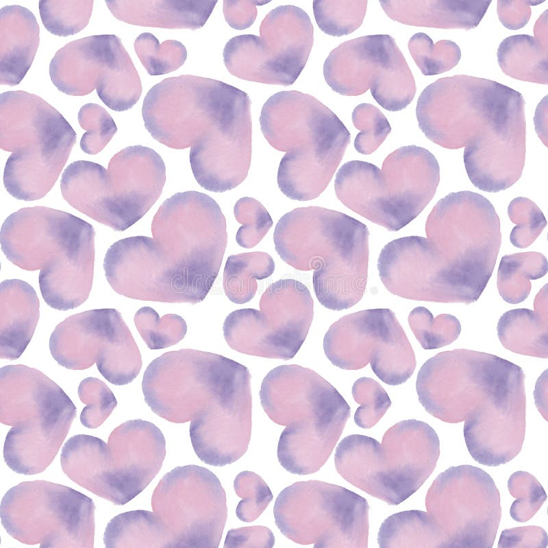 Gentle Hearts Background. Pink and Violet Watercolor Hearts on White ...