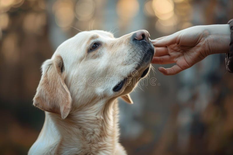 Gentle Interaction between Human and Dog Stock Photo - Image of canine ...