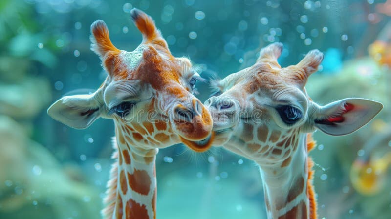 Gentle Noses Touching between Two Giraffes in a Serene Environment ...
