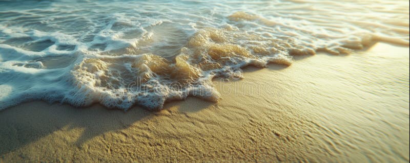 Gentle Ocean Waves Lapping on Sandy Beach at Sunset with Soft Golden ...