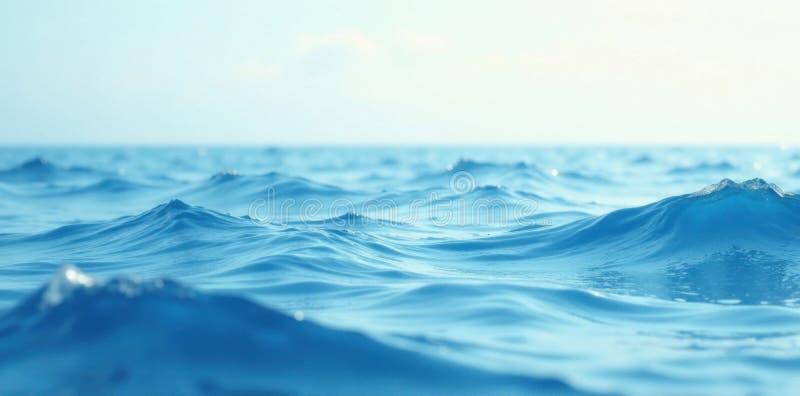 Gentle Ocean Waves in Soft Light Blue Hue with Subtle Watercolor ...