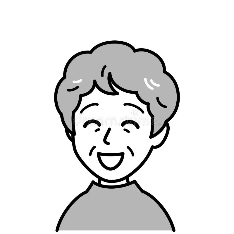 Gentle Old Woman, Smiling, Vector Illustration, Black and White Stock ...