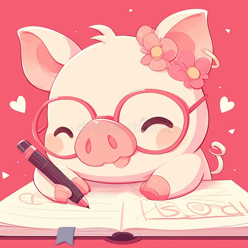 A Gentle Pig Writer Cartoon Style Stock Vector - Illustration of ...