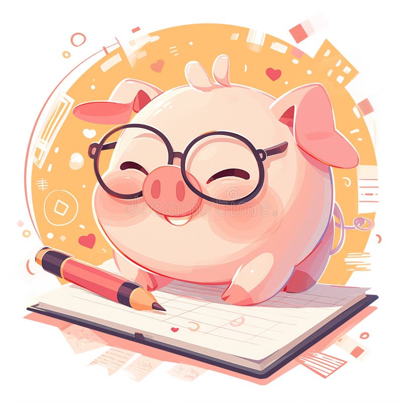 A Gentle Pig Writer Cartoon Style Stock Vector - Illustration of ...