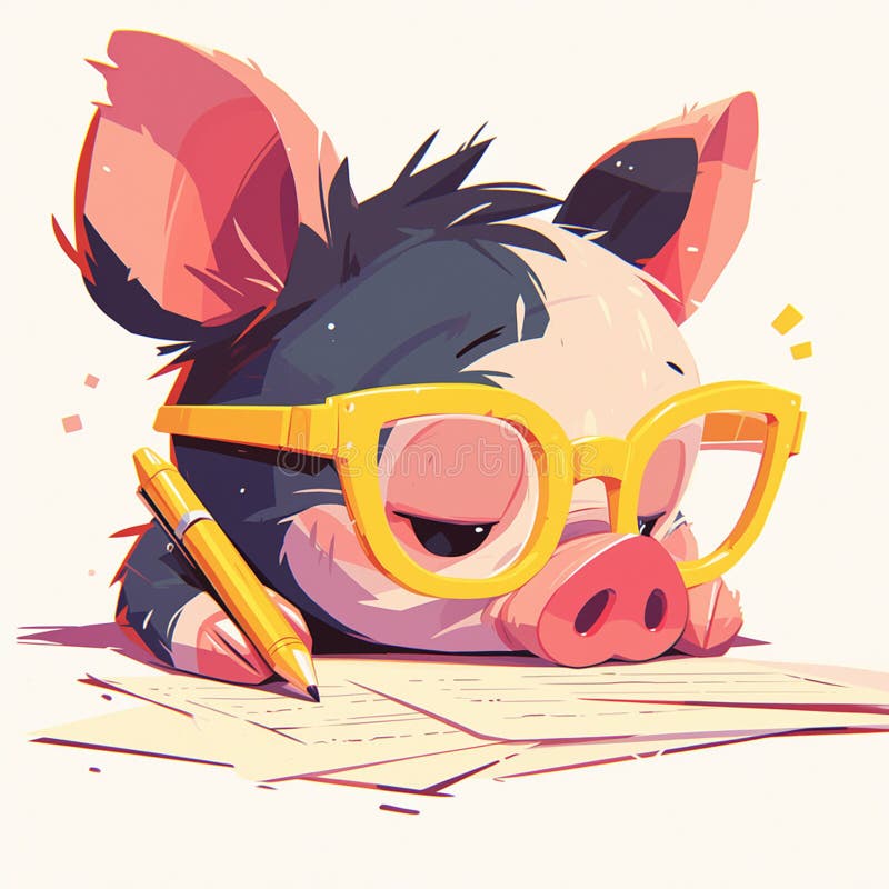 A Gentle Pig Writer Cartoon Style Stock Vector - Illustration of ...