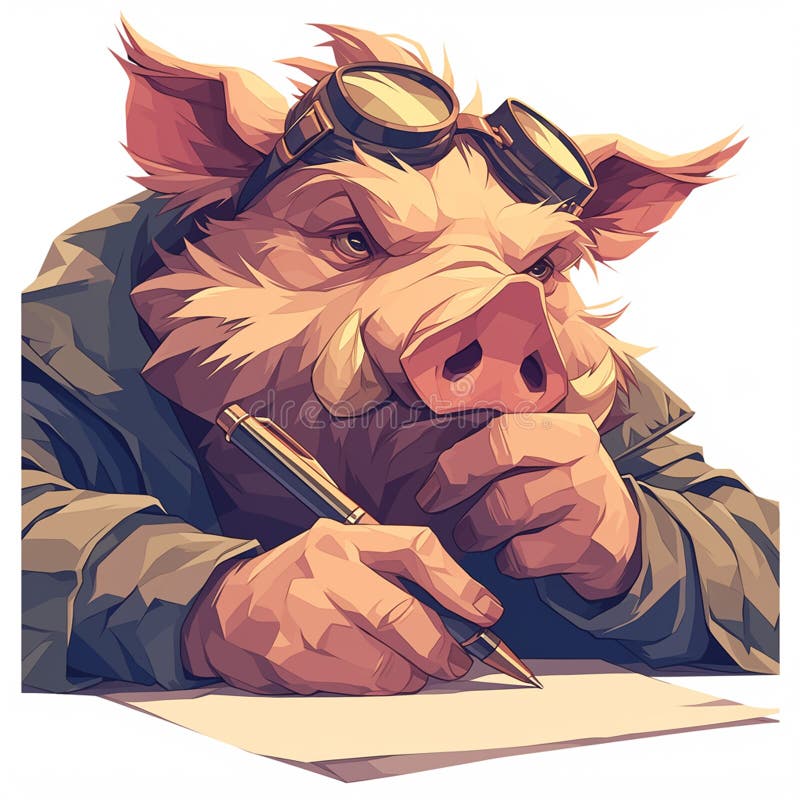 A Gentle Pig Writer Cartoon Style Stock Vector - Illustration of kind ...