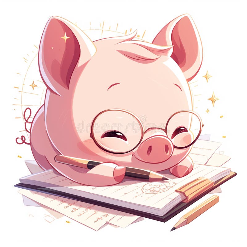 A Gentle Pig Writer Cartoon Style Stock Vector - Illustration of kind ...