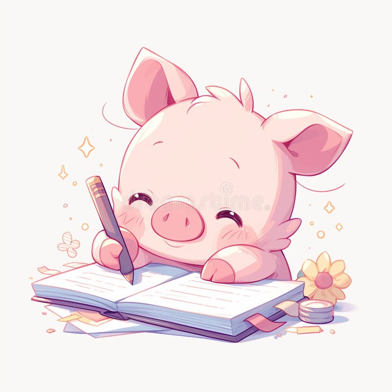 A Gentle Pig Writer Cartoon Style Stock Vector - Illustration of ...