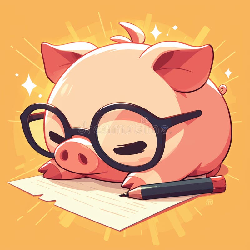 A Gentle Pig Writer Cartoon Style Stock Vector - Illustration of ...