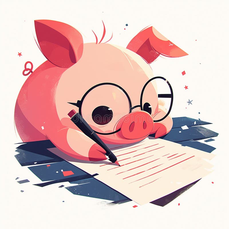 A Gentle Pig Writer Cartoon Style Stock Vector - Illustration of ...