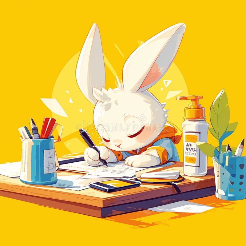 A Gentle Rabbit Writer Cartoon Style Stock Vector - Illustration of ...